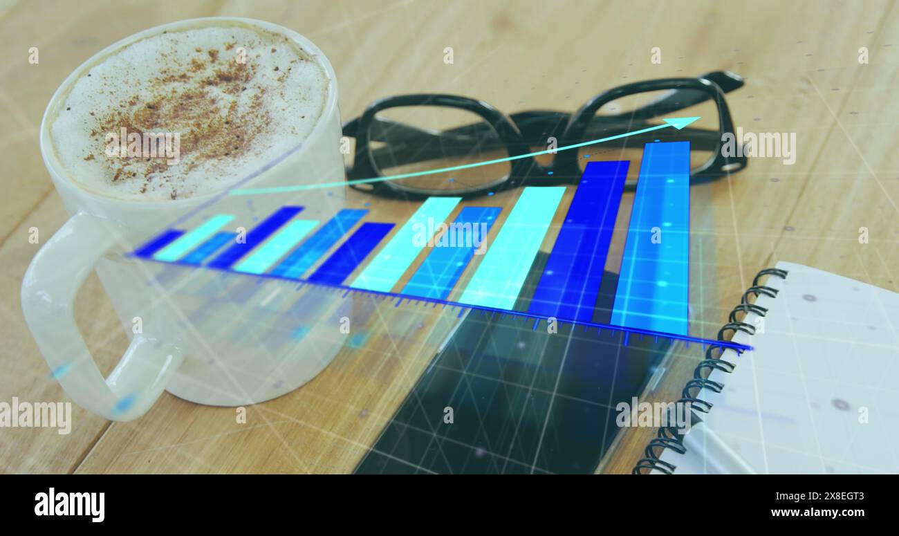 The financial statistics recording with arrow over white grid on black ...