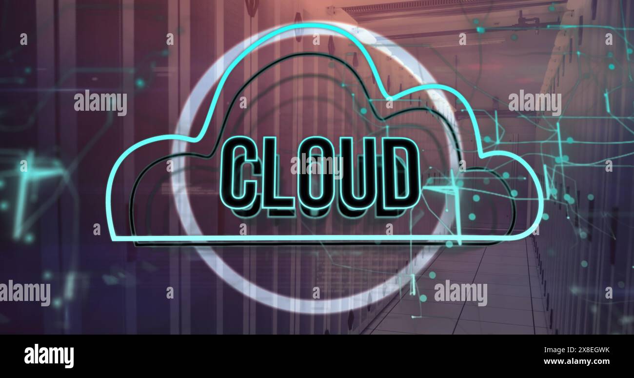 Image of cloud text in cloud, circles and navigation pattern over ...