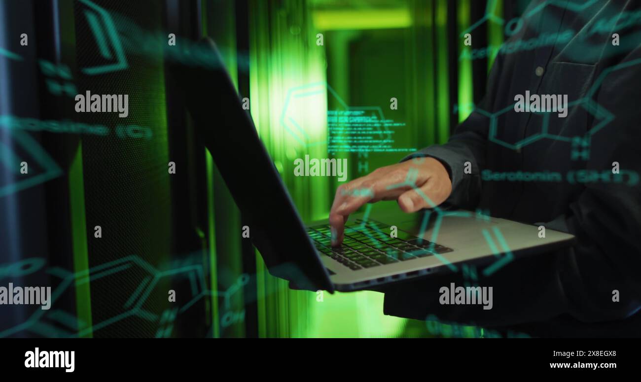 Image of data processing against mid section of male engineer using ...