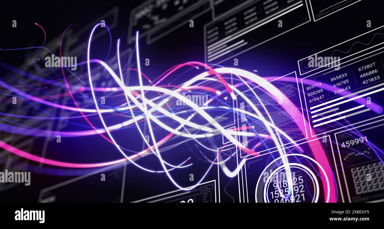 Image of spiral pattern, graphs, changing numbers, loading circles and ... Image of spiral pattern, graphs, changing numbers, loading circles and ...
