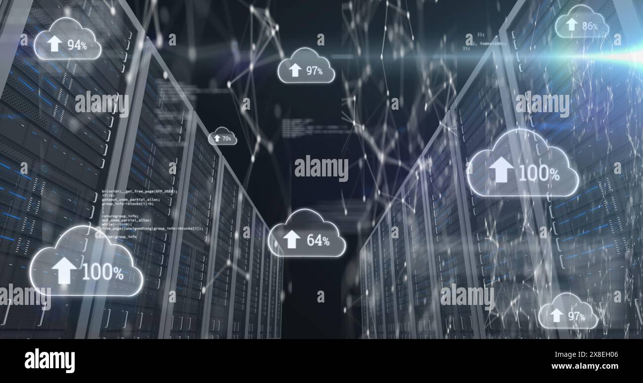 Image Of Arrow Numbers In Cloud Connected Dots And Computer Language Over Data Server Racks 4820