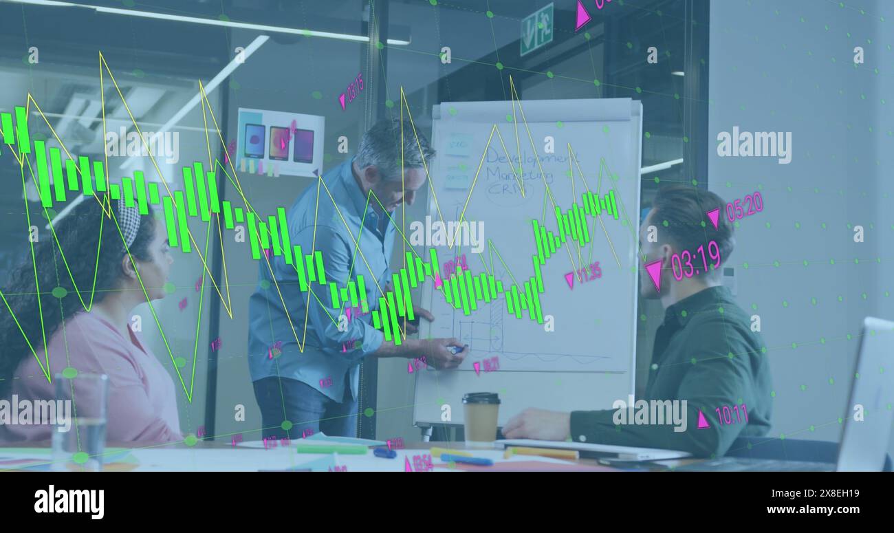 Image Of Statistical Data Processing Against Caucasian Man Giving A