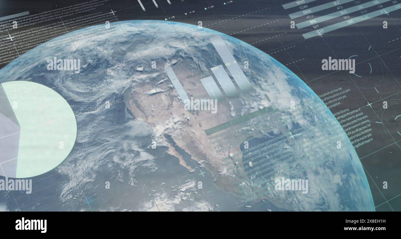 Image of infographic interface over globe against space Stock Photo - Alamy