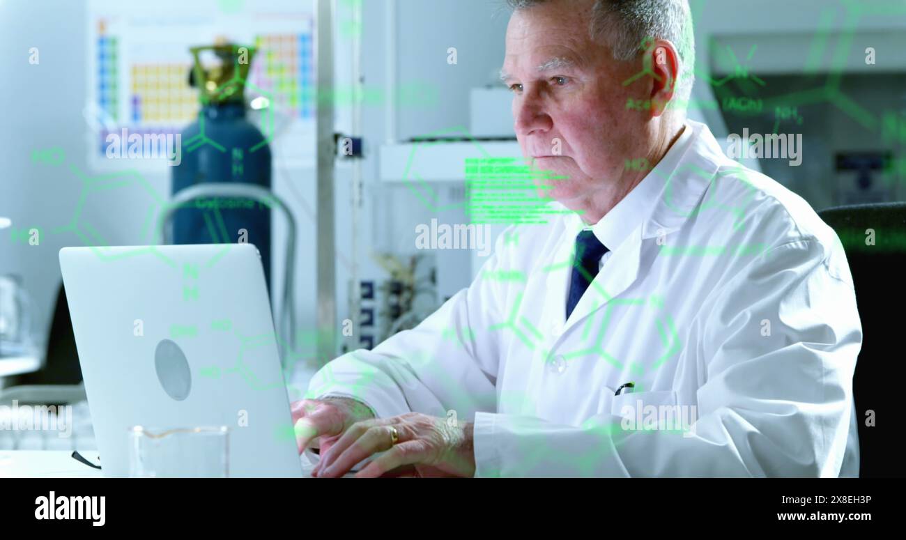 Image of medical data processing over caucasian senior male scientist ...