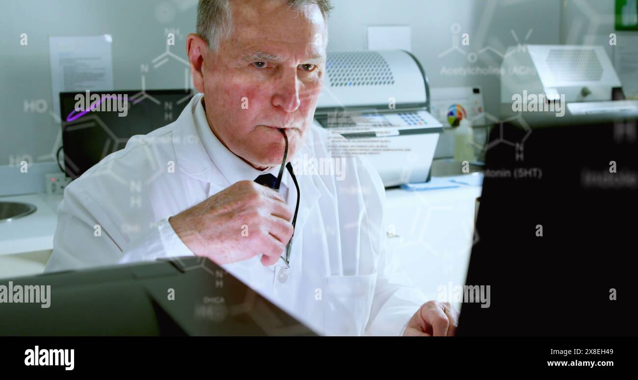 Image of medical data processing on caucasian senior male scientist ...