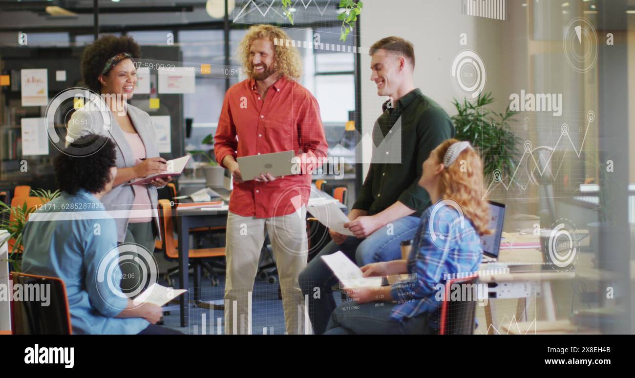 Image Of Statistical Data Processing On Team Of Diverse Colleagues Discussing Together At Office