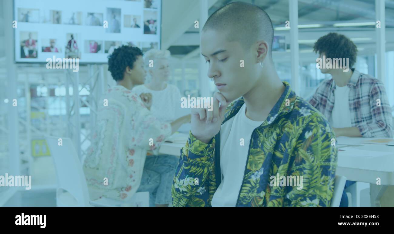 Image Of Statistical Data Processing Against Portrait Of Biracial Man