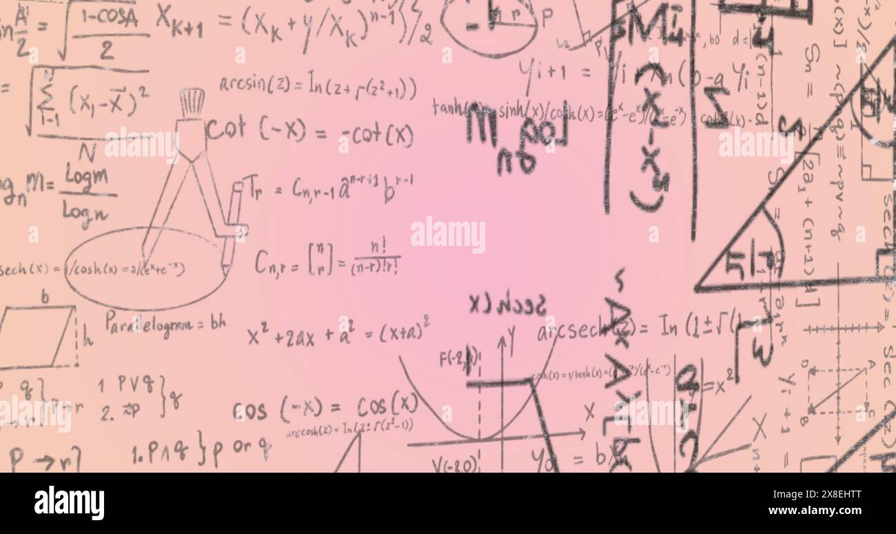 Image of mathematical equation and diagrams against white background ...
