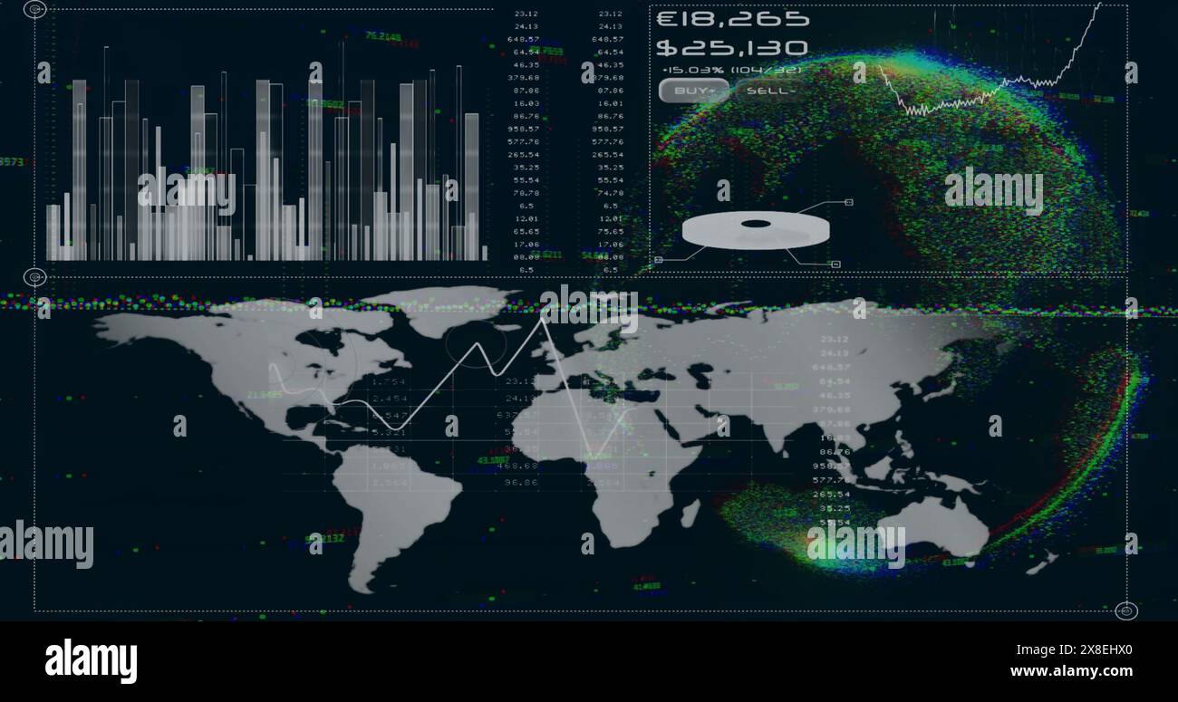 Animation diagrams globe over data hi-res stock photography and images - Alamy