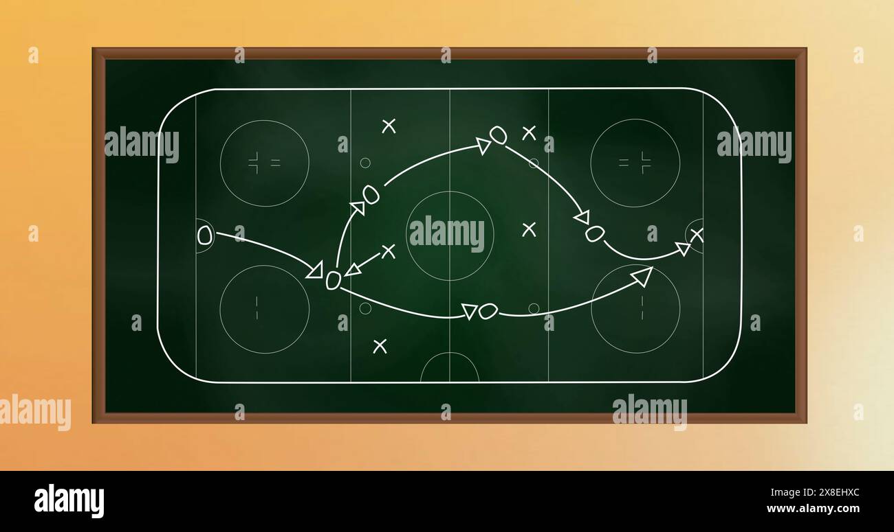 Image of game plan with arrows, circles and x signs on sports court ...