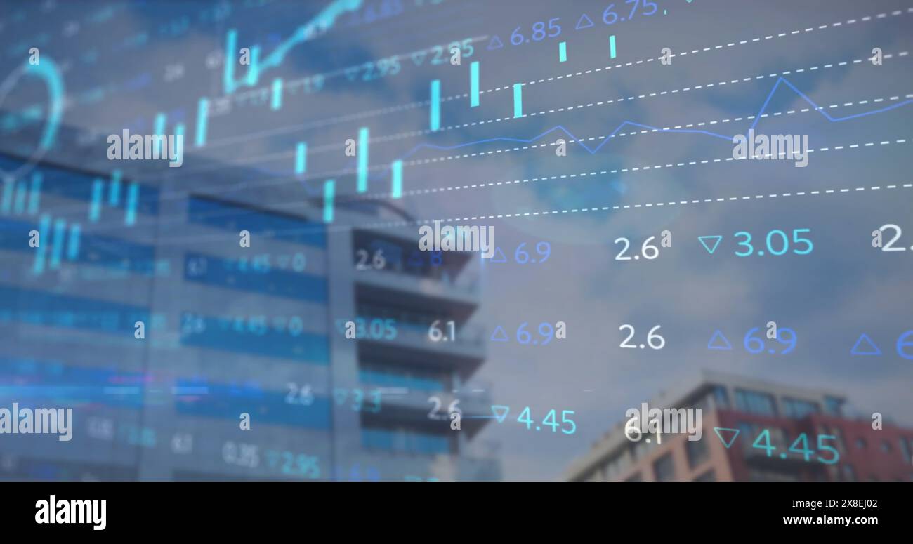 Image of stock market and data processing over cityscape Stock Photo ...