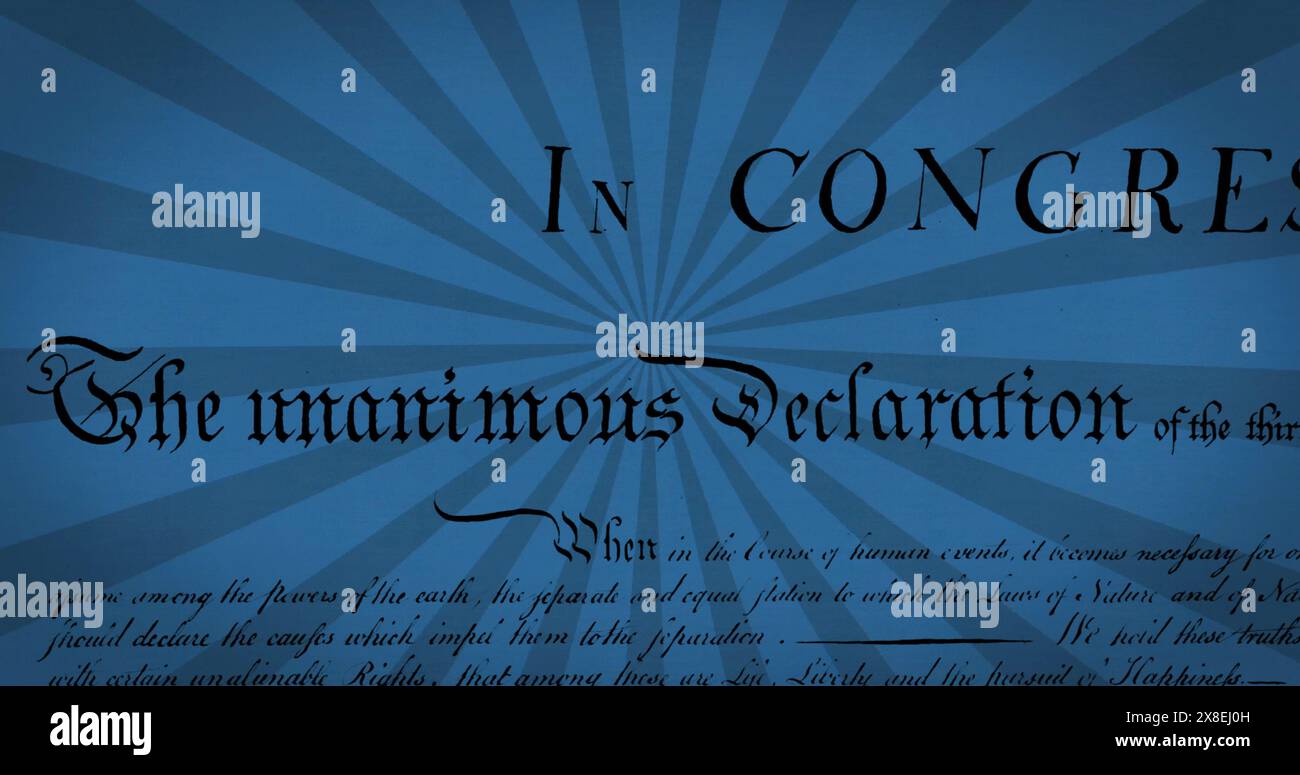 Image of country coloured with flag of usa over text of declaration ...