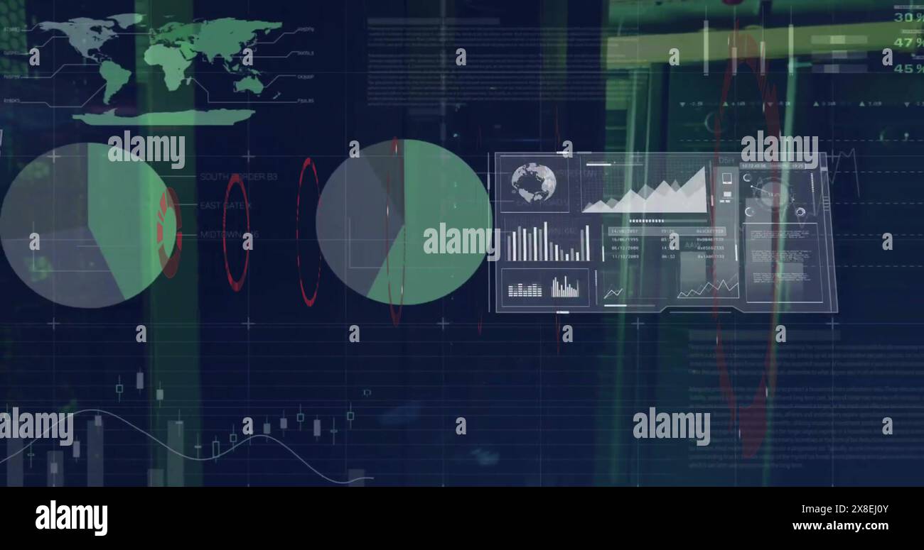 Image of circular scanner and data processing on interface screens over ...