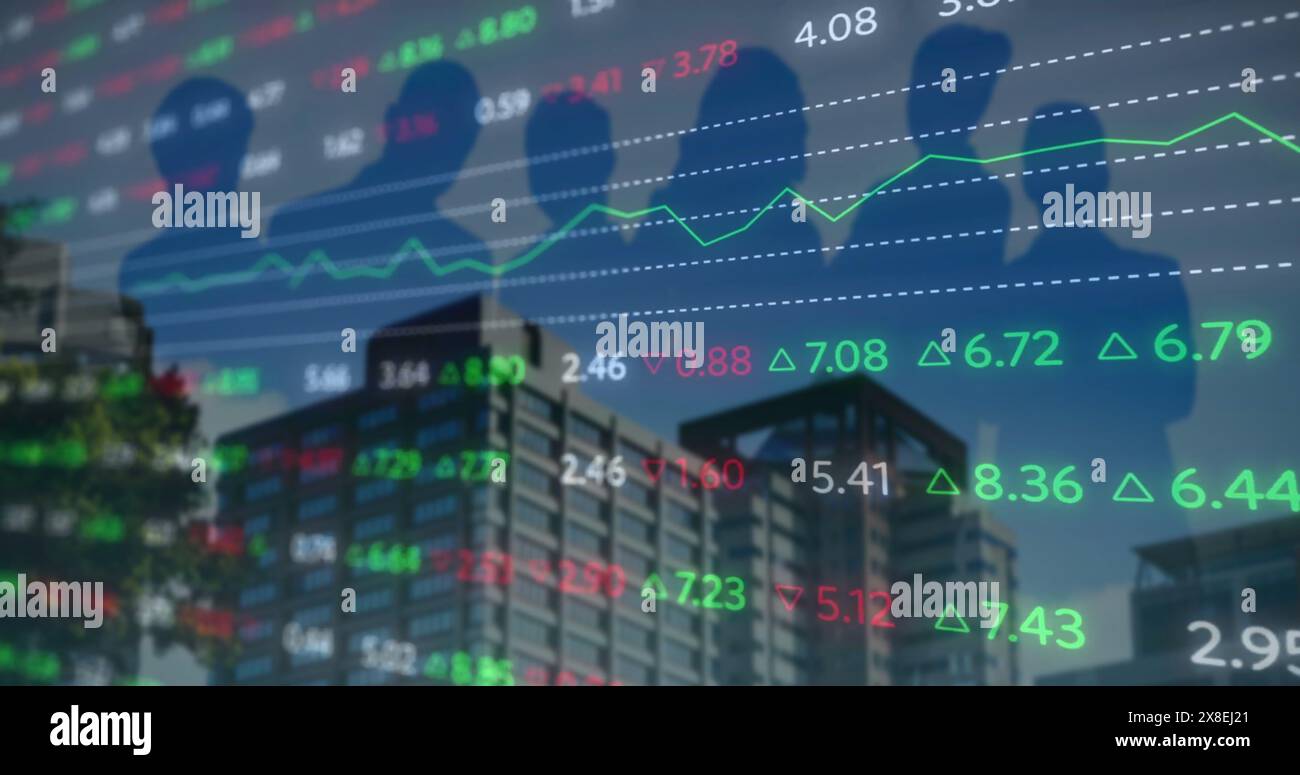 Image of stock market and business people over cityscape Stock Photo ...