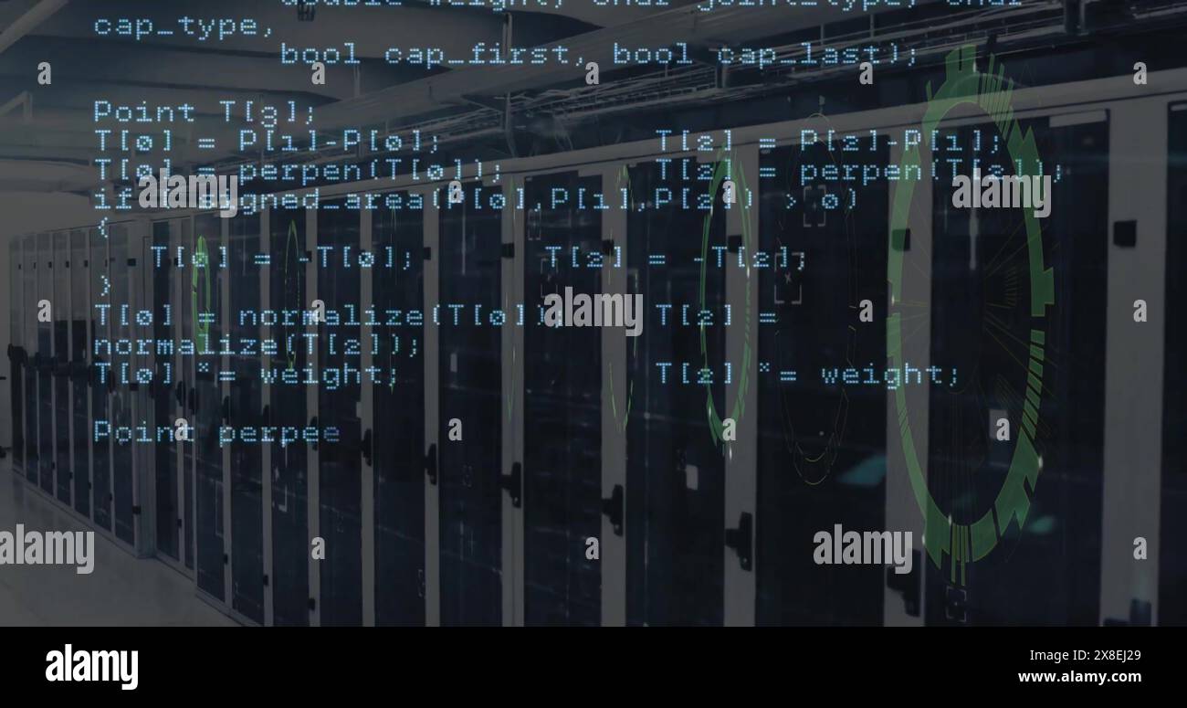 Image of data coding and circular scanner over server room Stock Photo ...