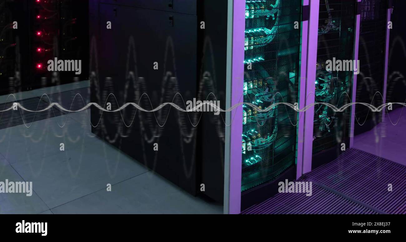Image of layers of data processing on interface screens over computer ...