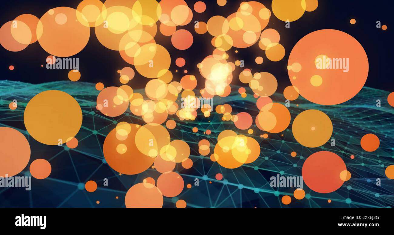 Image of orange spots of light over network of connections Stock Photo ...