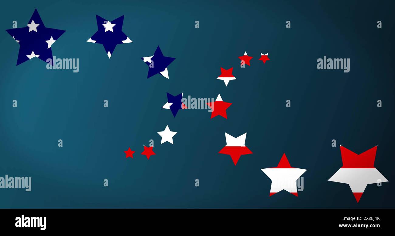 Image of stripes and stars coloured with flag of usa over statue of ...