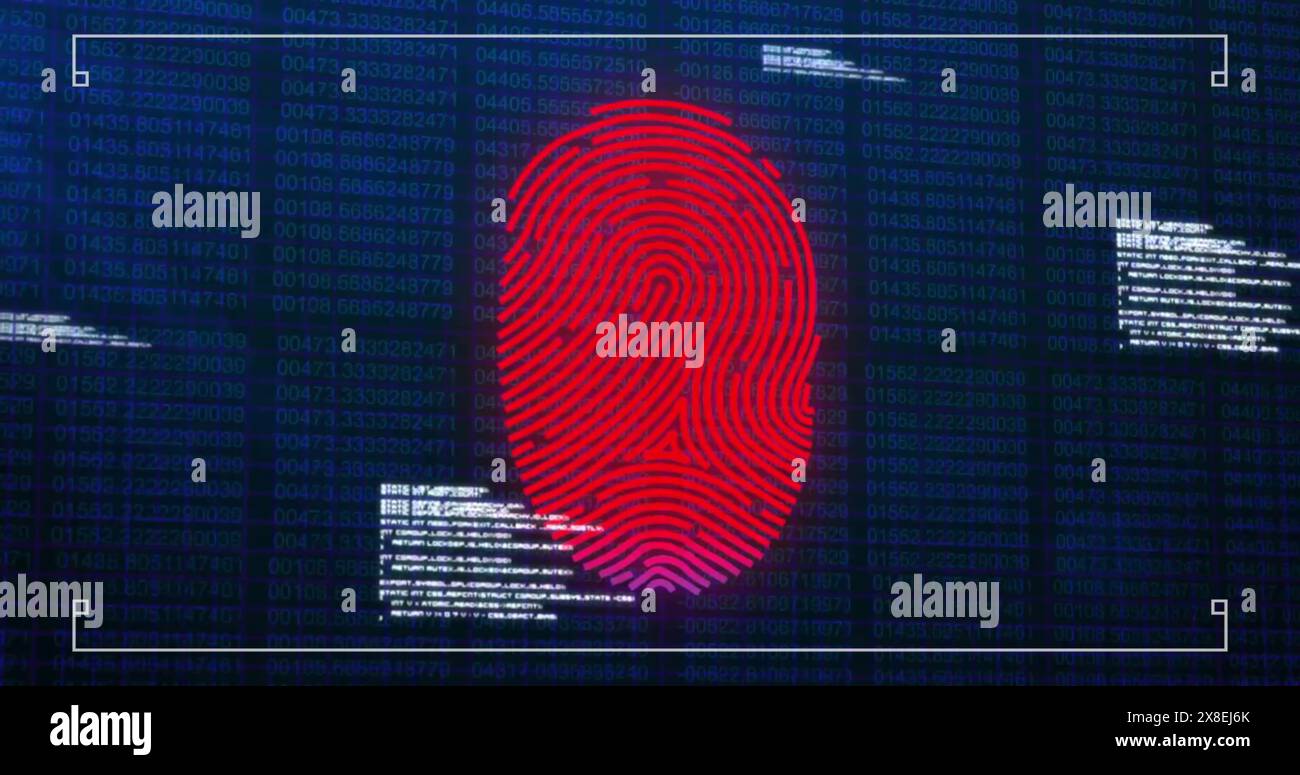 Image of data processing over biometric fingerprint on dark background Stock Photo - Alamy