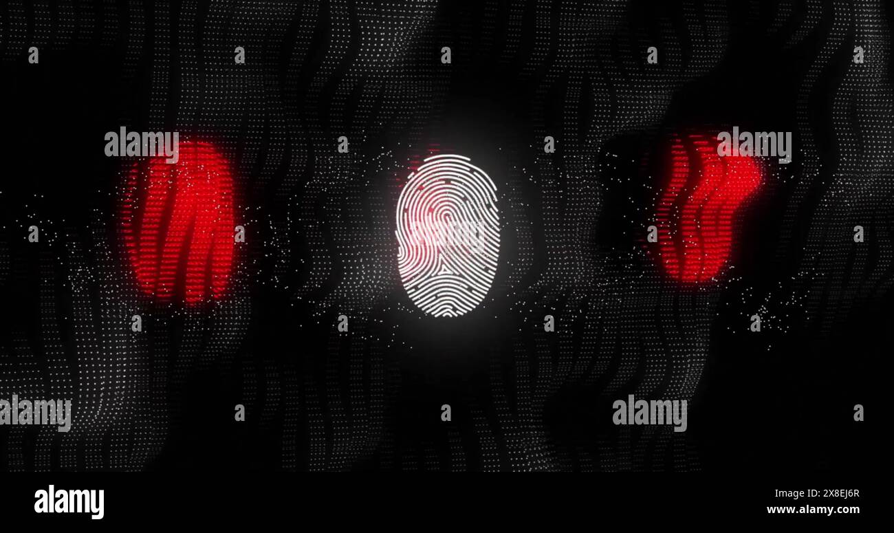 Image of data processing over biometric fingerprint on dark background Stock Photo - Alamy