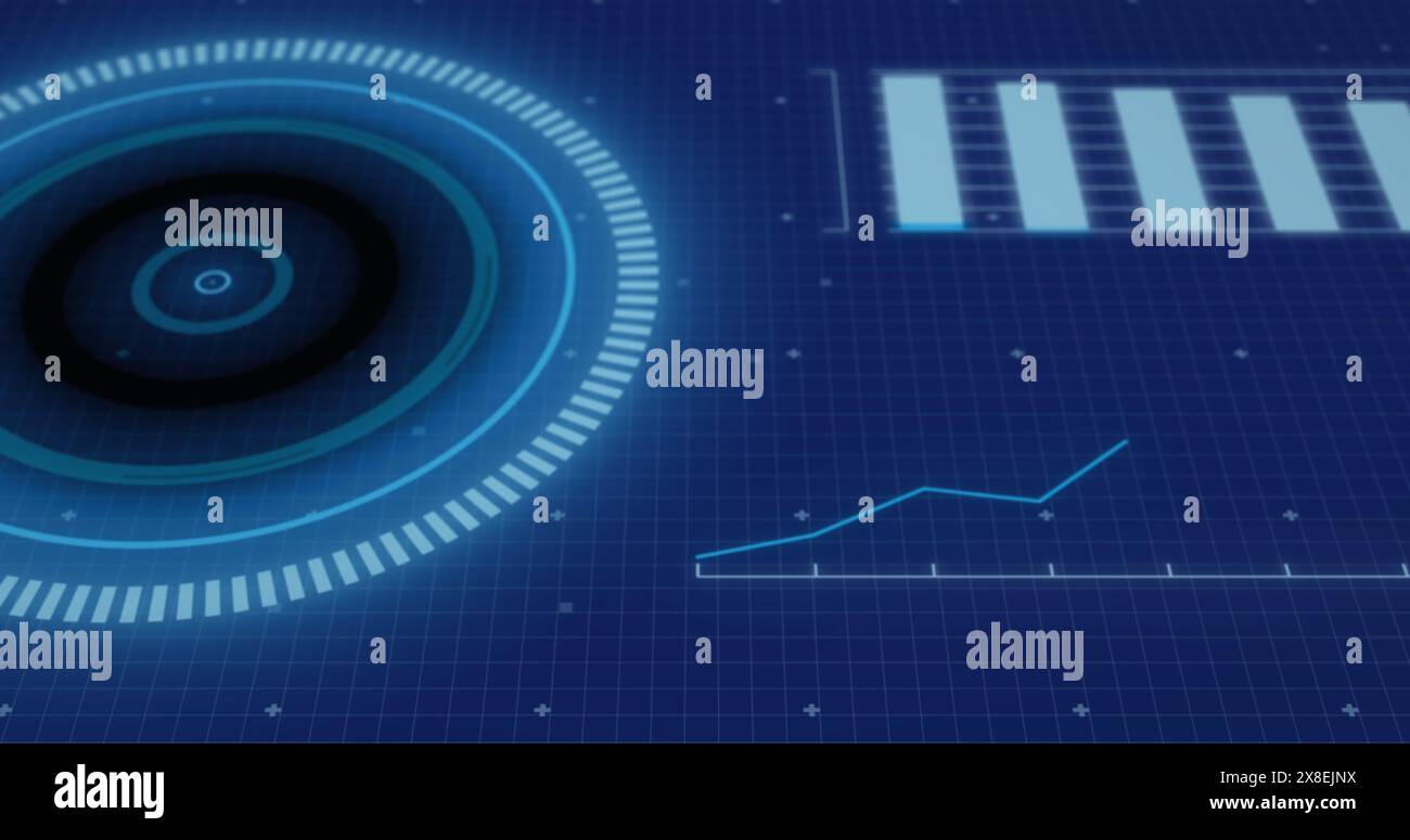 Image of circles, symbols and graphs over grid pattern against abstract background Stock Photo ...