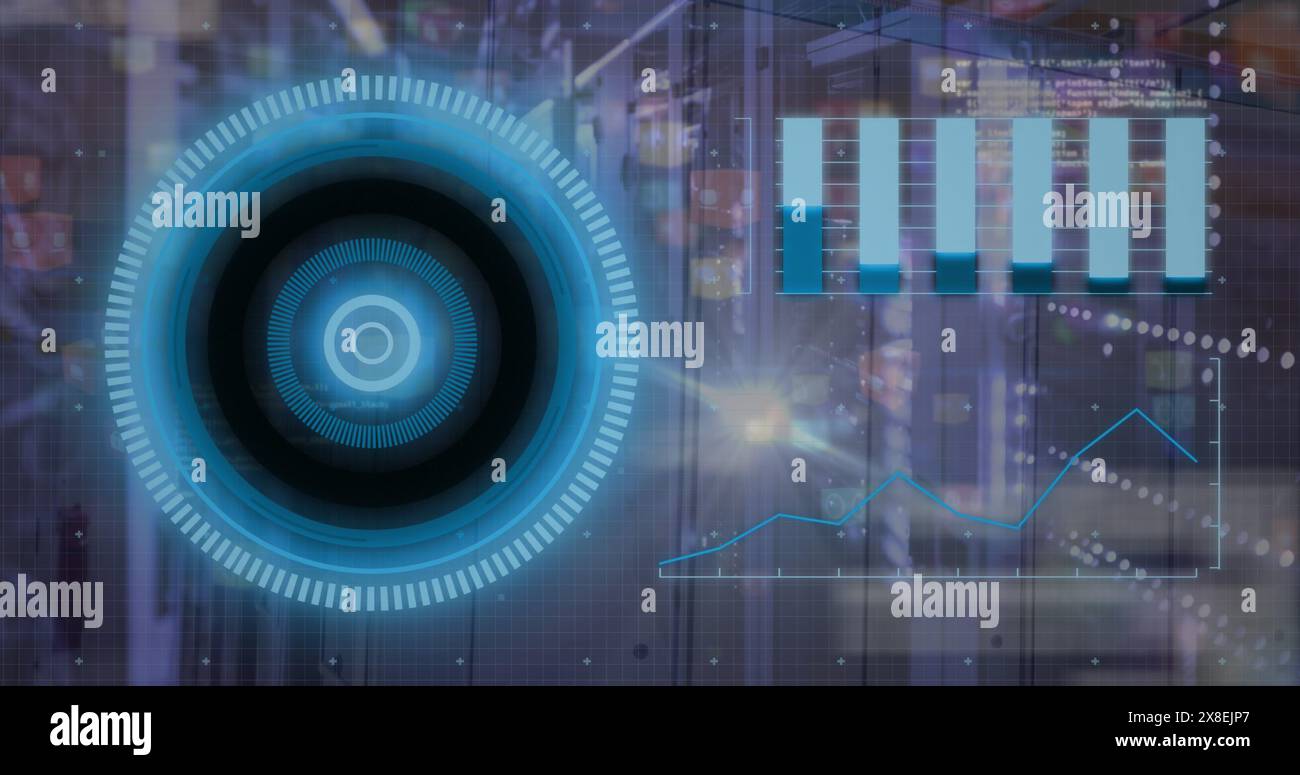 Image Of Loading Circles Graphs And Computer Language Over Server Room