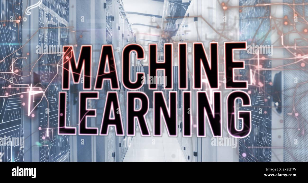 Image of machine learning texts, numbers over circuit board pattern on ...