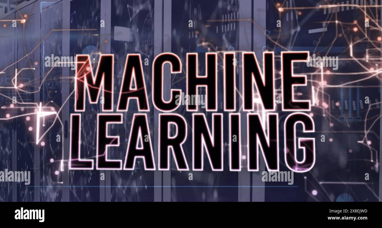 Image of machine learning text, navigation pattern over connected dots ...