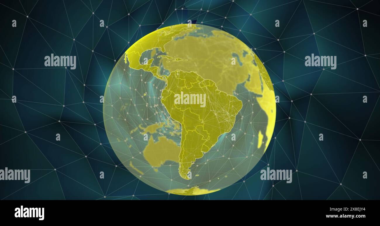 Image of network of connections and spinning globe against tunnel in ...