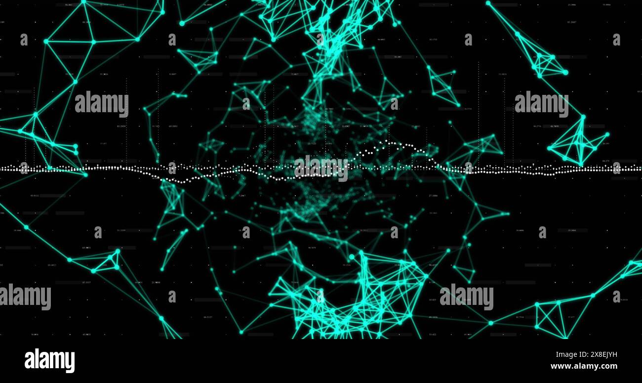 Image of circular neon shapes in seamless pattern against network of ...