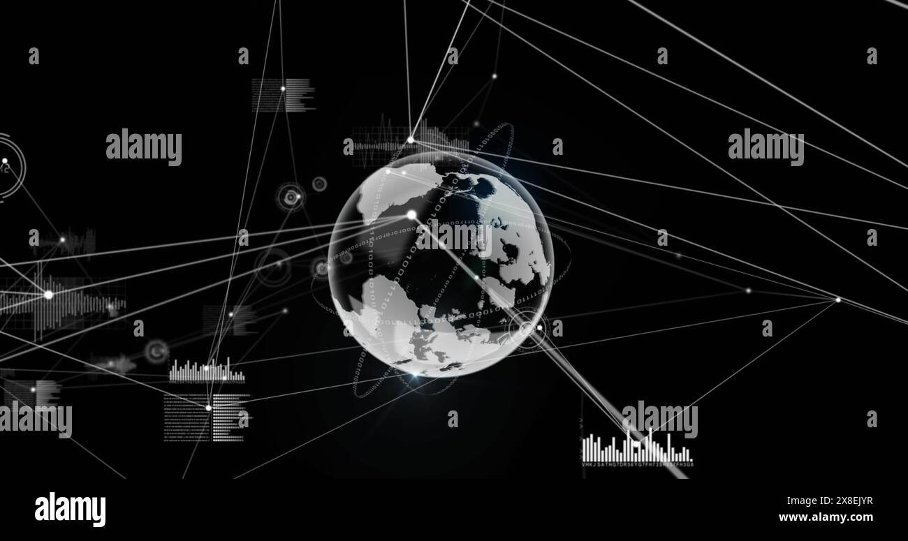 Image of data processing and network of connections over spinning globe ...