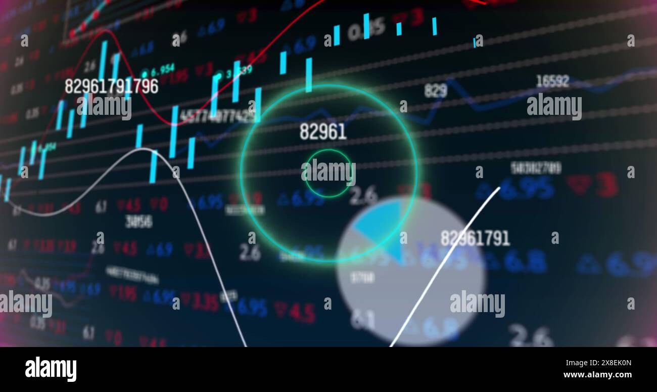 Image of circular neon shapes in seamless pattern over statistical ...