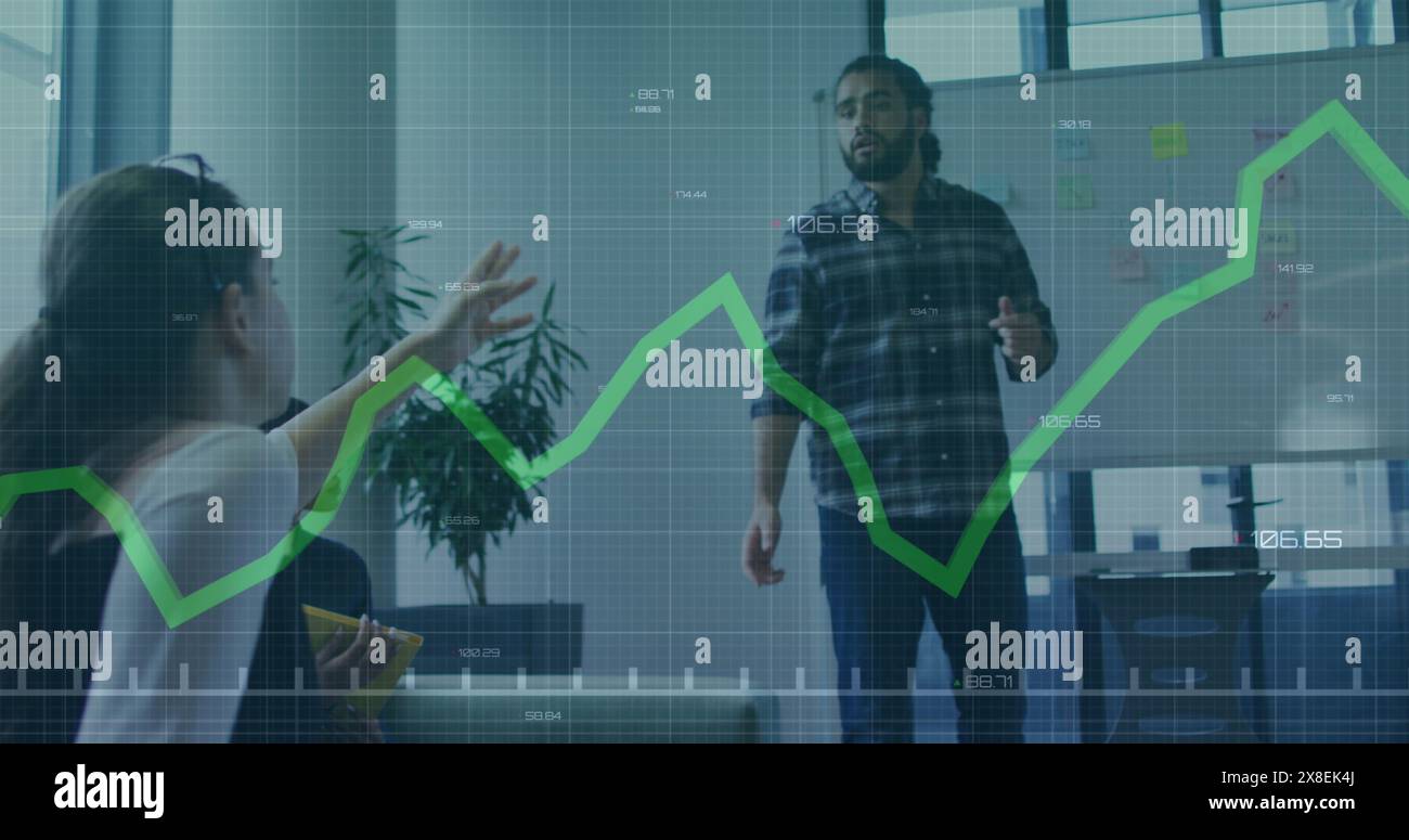 Image Of Statistical Data Processing Against Biracial Man Giving A