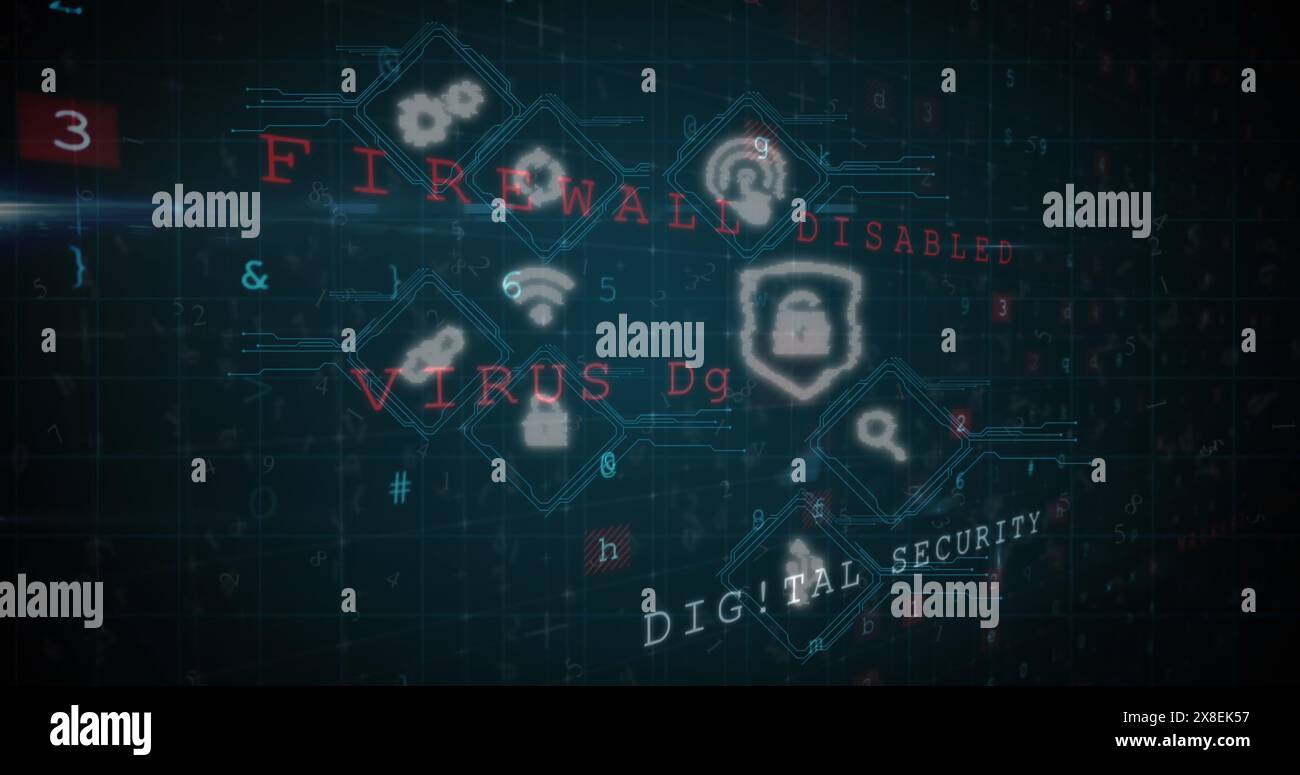 Image of mutiple digital icons and cyber security data processing ...
