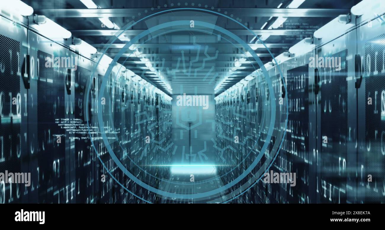 Image of shield icon and data processing over computer servers Stock ...