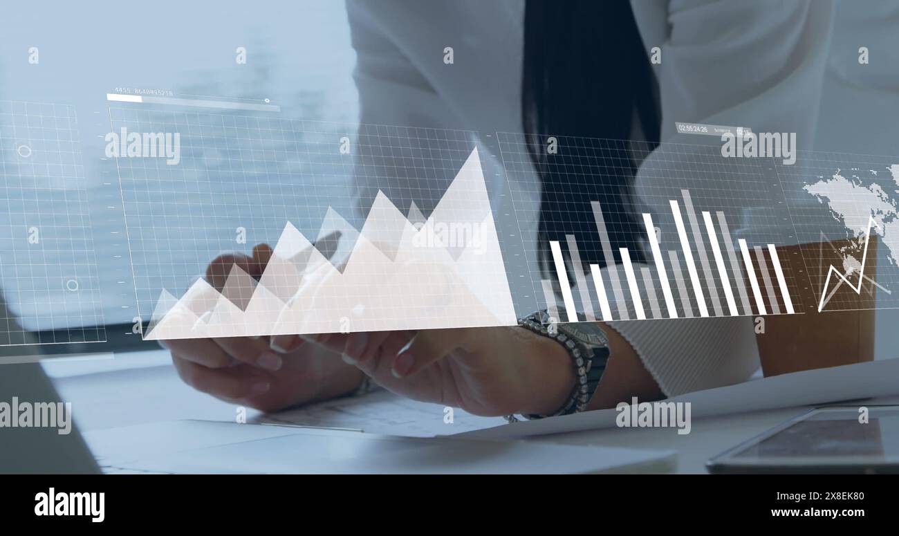 Image of statistical data processing against mid section of a ...