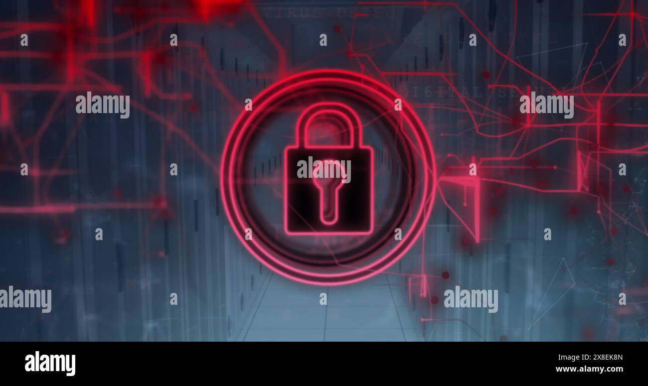 Image of padlock icon and data processing over computer servers Stock Photo - Alamy