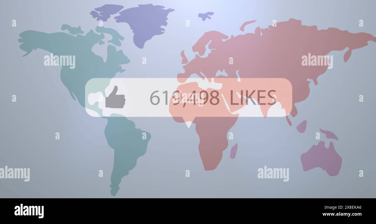 Image of thumbs up icons, changing numbers, likes text in notification ...