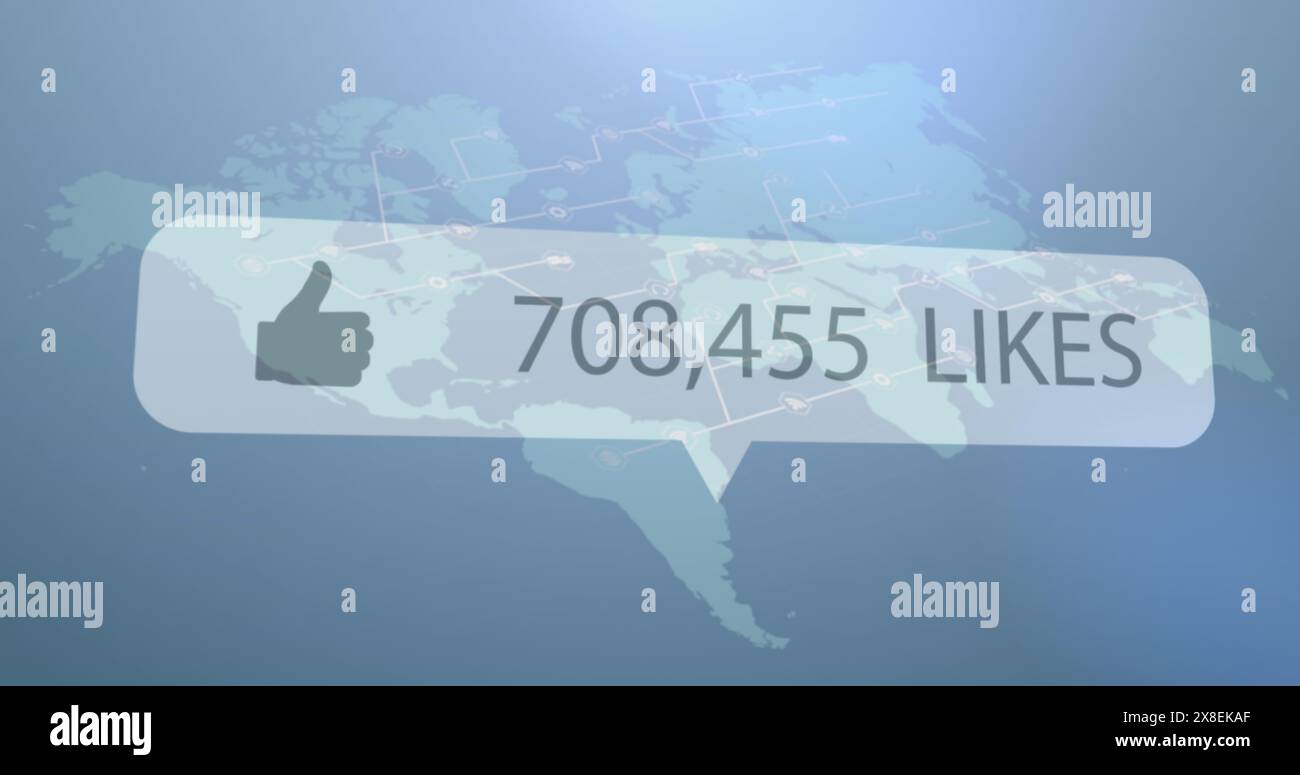 Image of thumbs up icon, changing number, likes text in notification ...