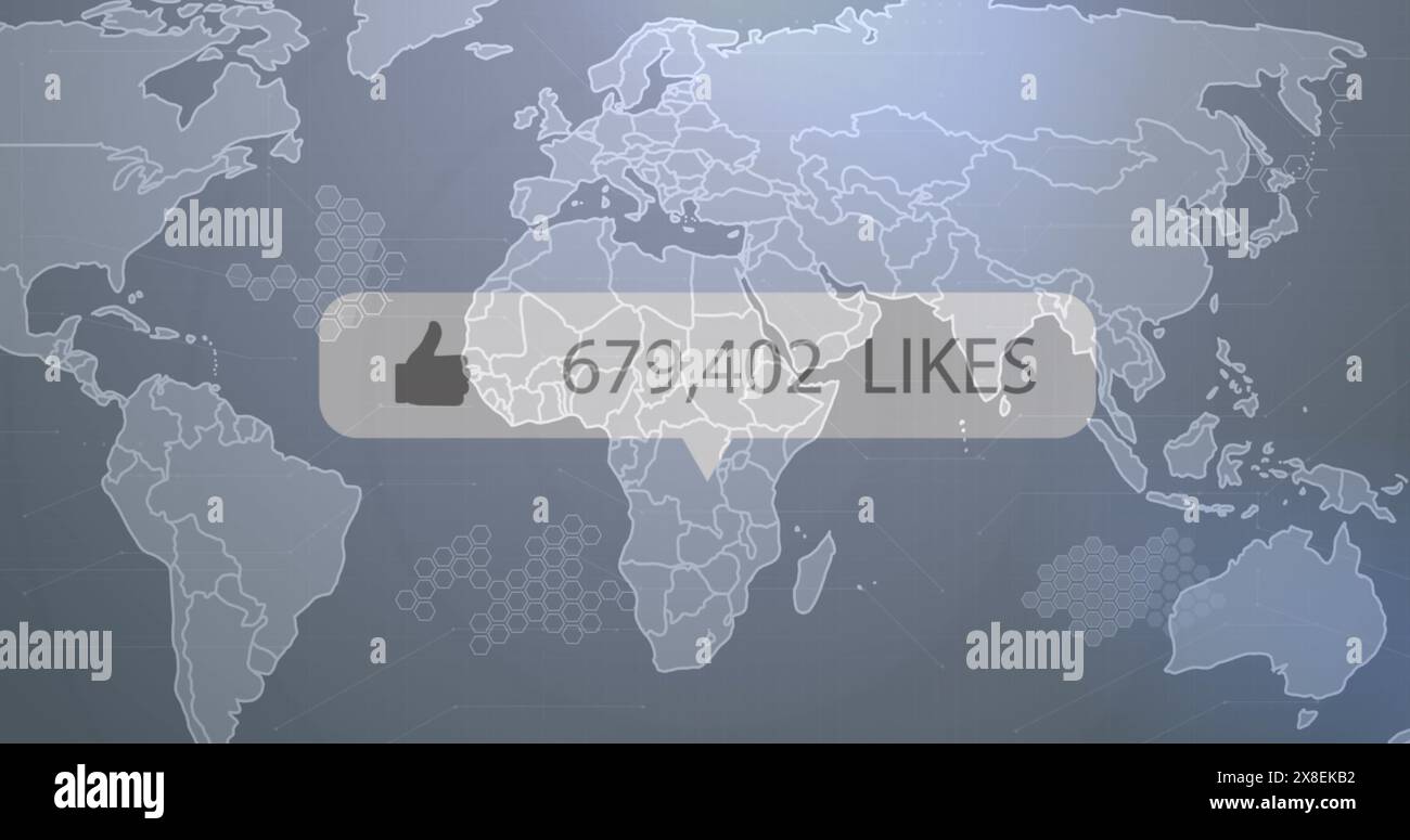 Image of thumbs up icon, changing number, likes text in notification ...