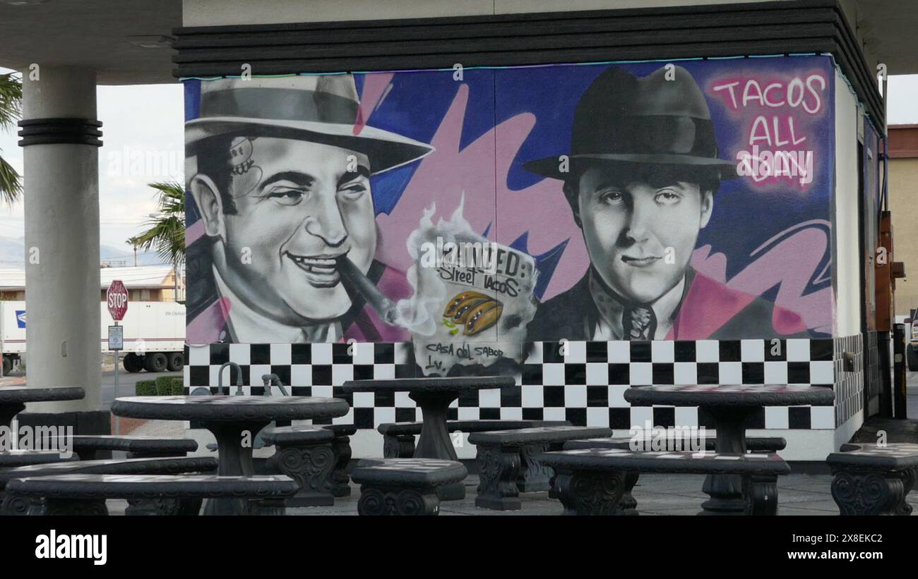 Las Vegas, Nevada, USA 14th May 2024 Gangsters Al Capone and Bugsy ...