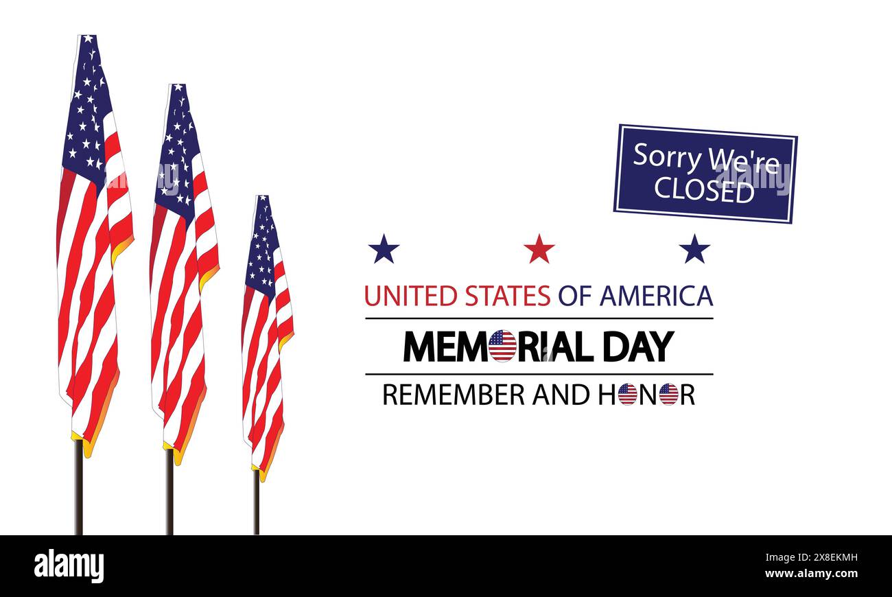 Remembering Our Heroes Memorial Day Closure design with Patriotic ...
