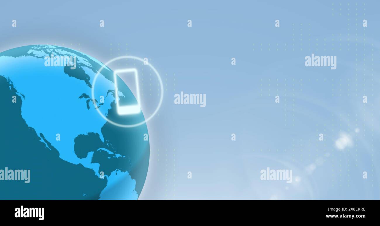 Image Of Globe Rotating With Various Mobile Application Icons On Blue