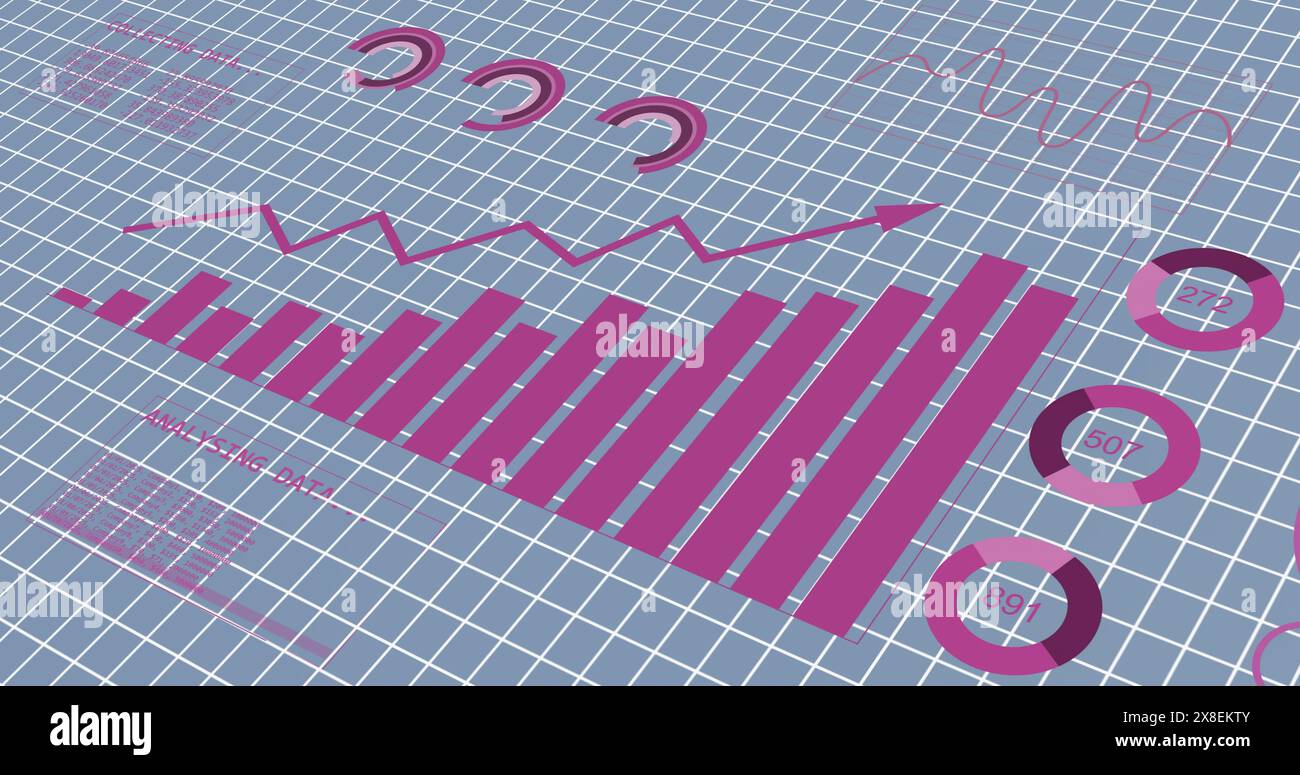 Image of pink infographic interface moving on grid background Stock ...