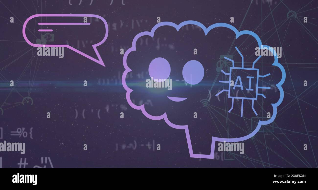 Image of ai text in brain and speech bubble with special symbols ...