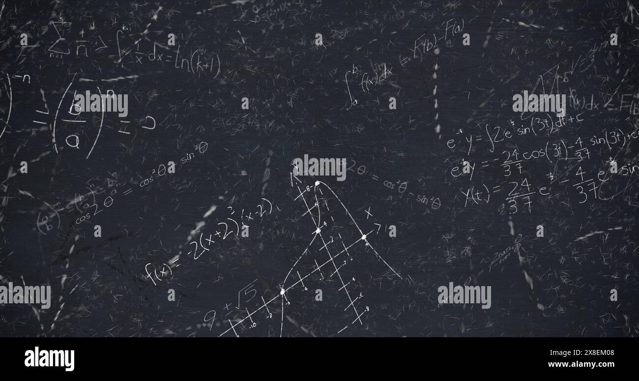 Image of mathematical data processing over black chalkboard Stock Photo ...
