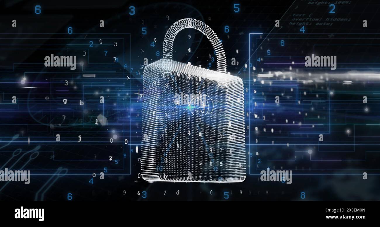 Image of data processing over security padlock Stock Photo - Alamy