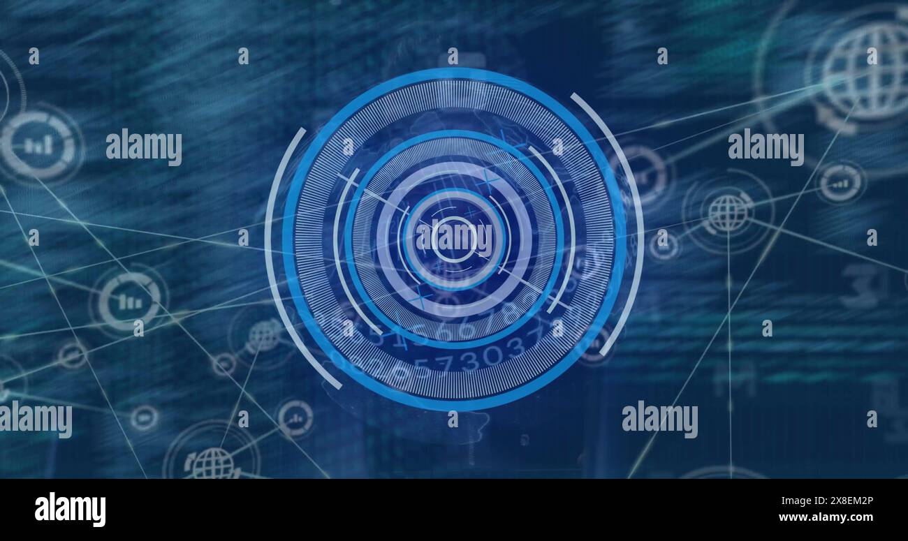 Image of circular scanner over communication networks and processing data Stock Photo - Alamy