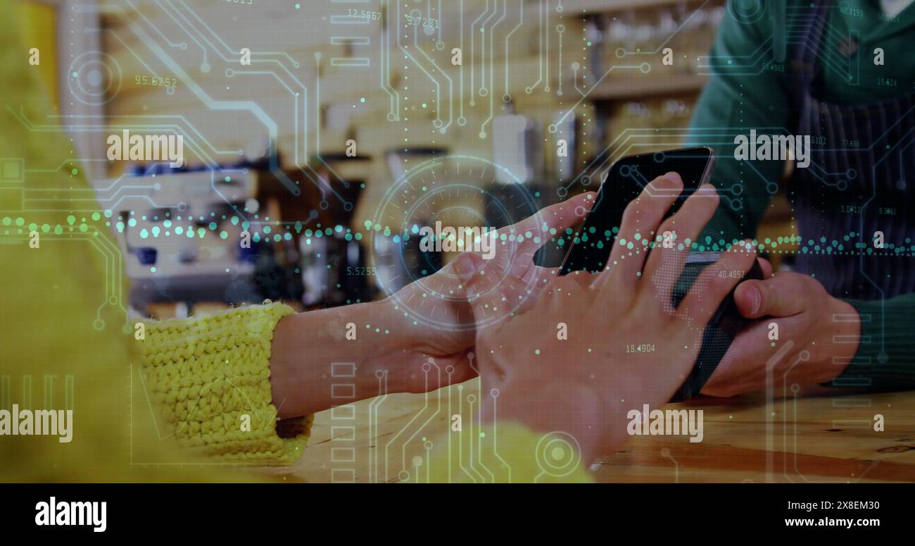 Image of data processing over contactless payment with smartphone on ...