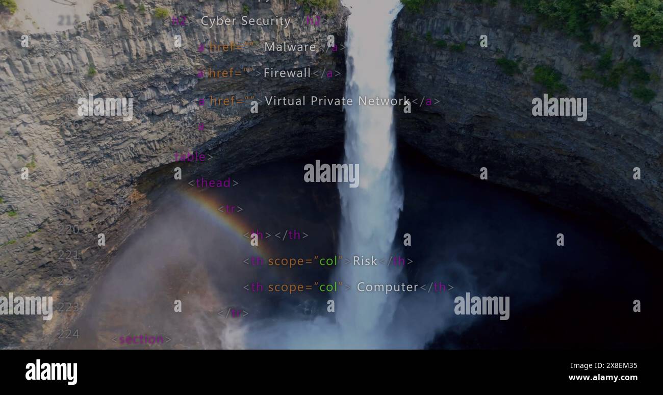 Image of data processing over waterfall Stock Photo - Alamy